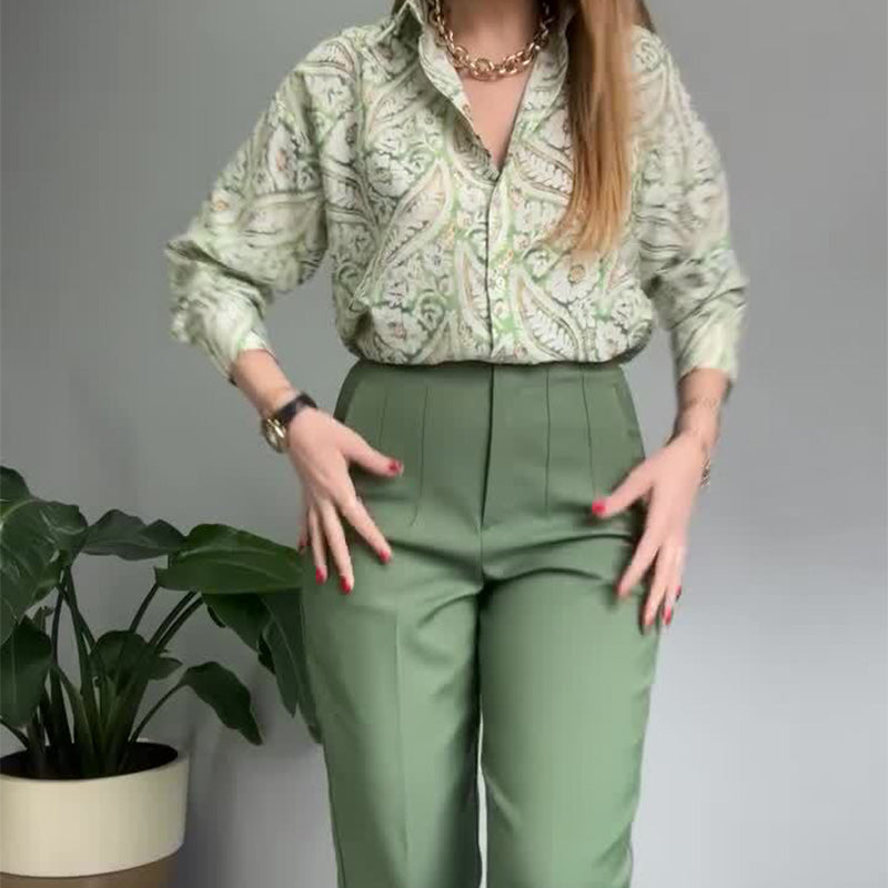 Stephanie™ Casual Printed Shirt & Pants Set – aussie-wear